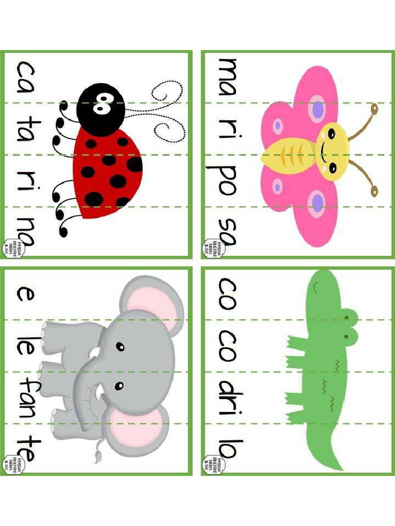 Tarjetas de Animales Divididas Por Sílabas PDF | PDF