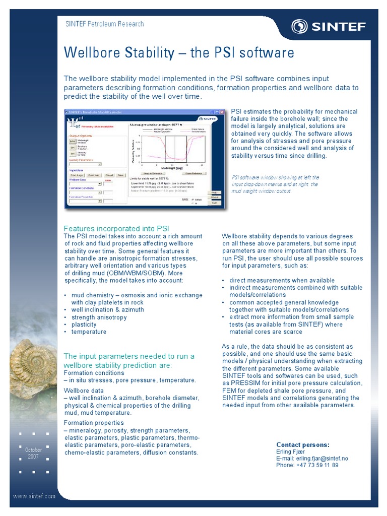 Wellbore Stability - The PSI Software: SINTEF Petroleum Research | PDF | Borehole | Anisotropy