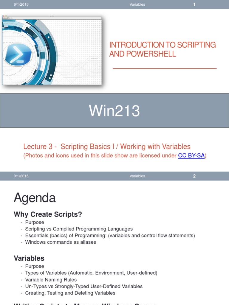 Introduction To Scripting and Powershell: Lecture 3 - Scripting Basics I / Working With ...