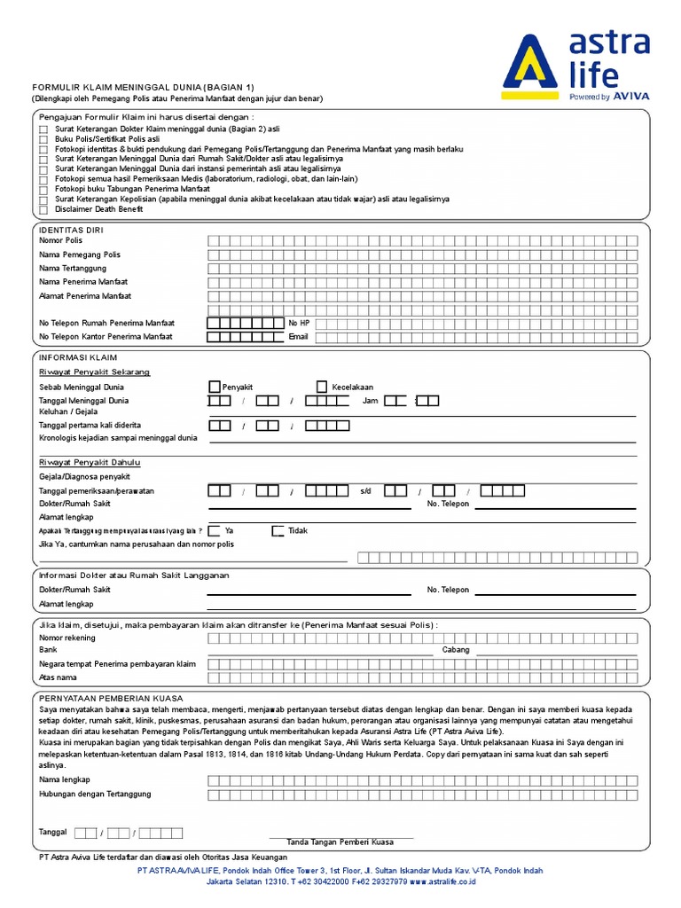 Form Klaim Meninggal Dunia | PDF