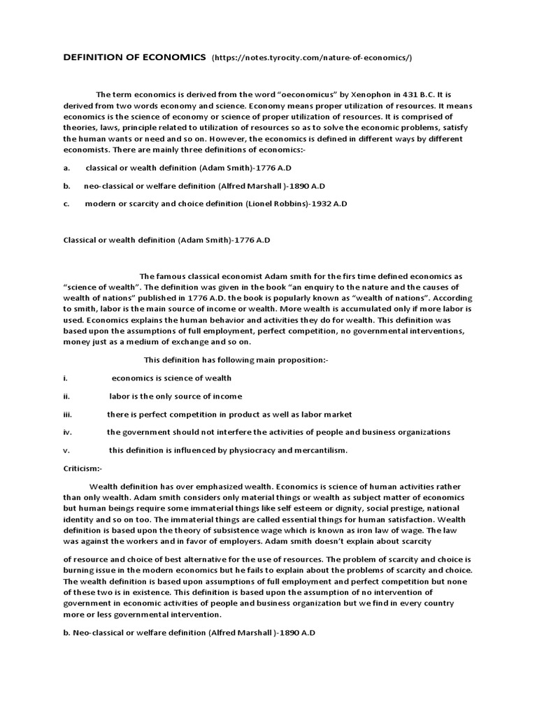 Definition of Economics | PDF | Macroeconomics | Economics