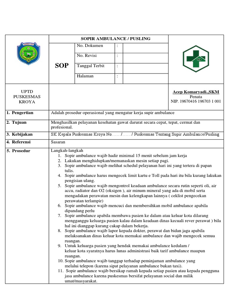 Sop Sopir Ambulance | PDF