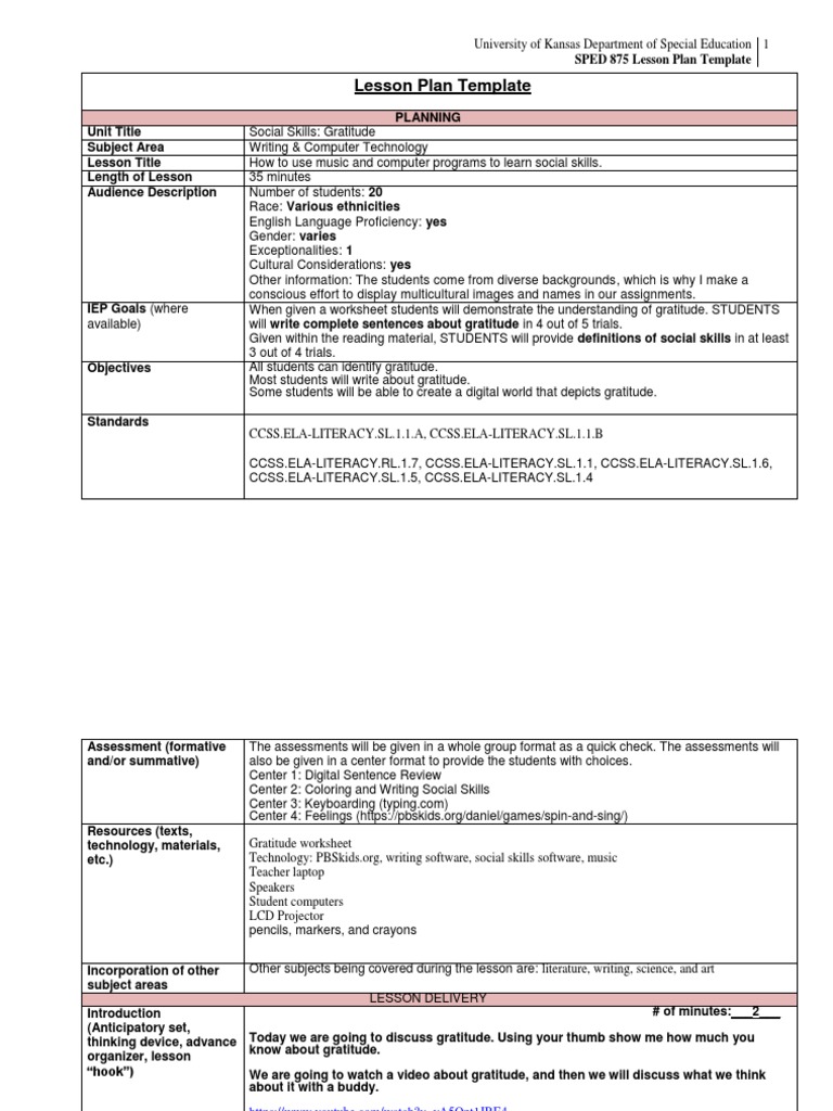 Namesped875-Lesson Plan 3 | Download Free PDF | Lesson Plan | Special ...