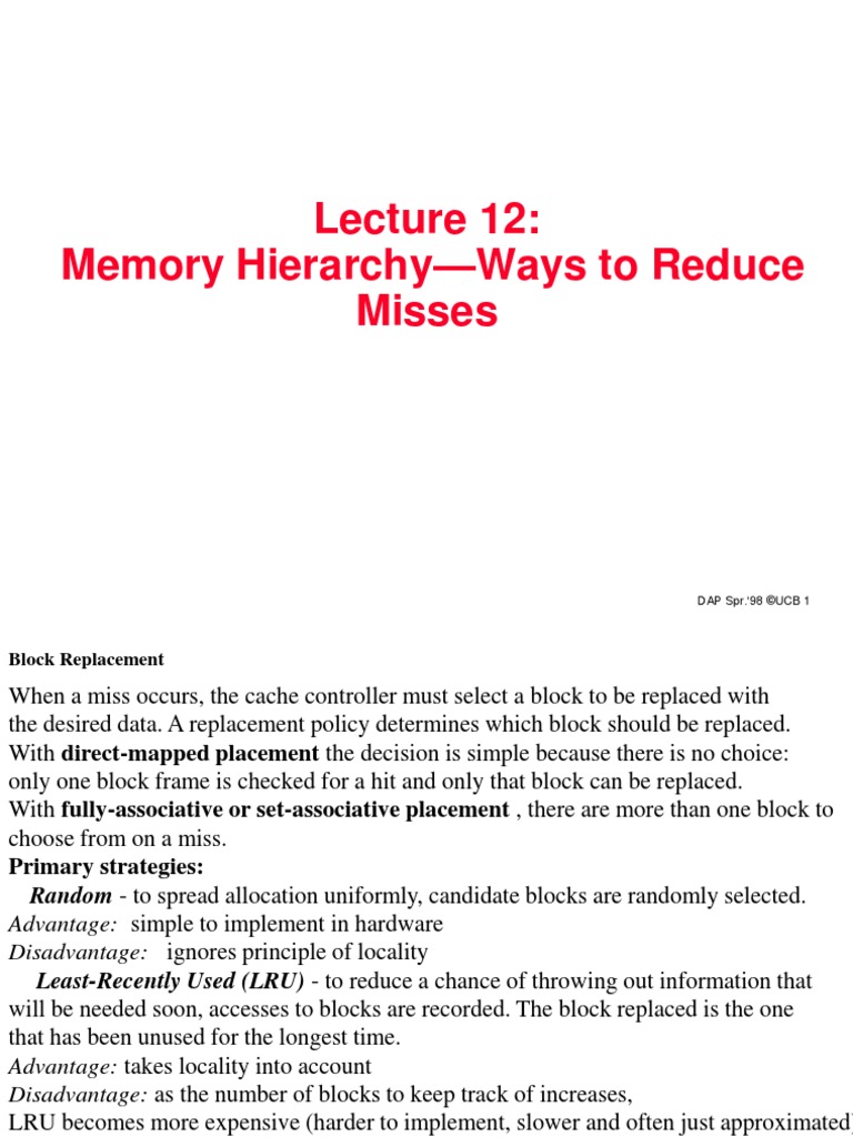 Memory Hierarchy - Ways To Reduce Misses: DAP Spr. 98 ©UCB 1 | PDF | Cpu Cache | Central ...
