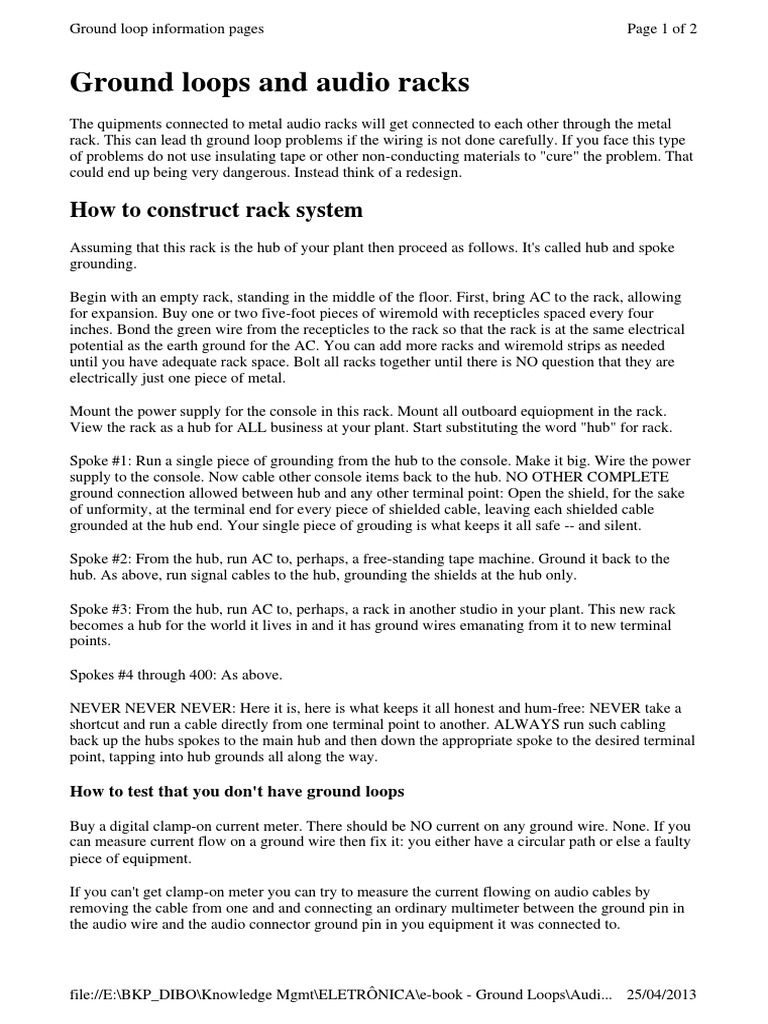 Ground Loops and Audio Racks | PDF | Power Engineering | Electrical ...