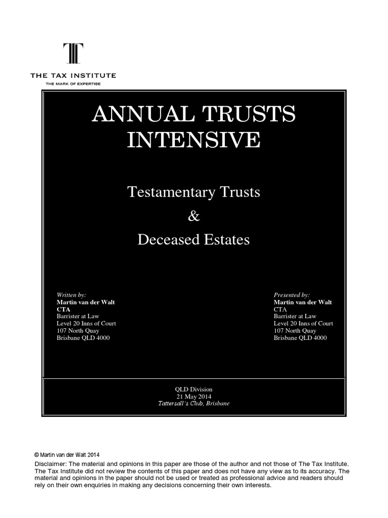 TIA Paper Testamentary Trusts 19.5.14 | PDF | Trust Law | Concurrent Estate
