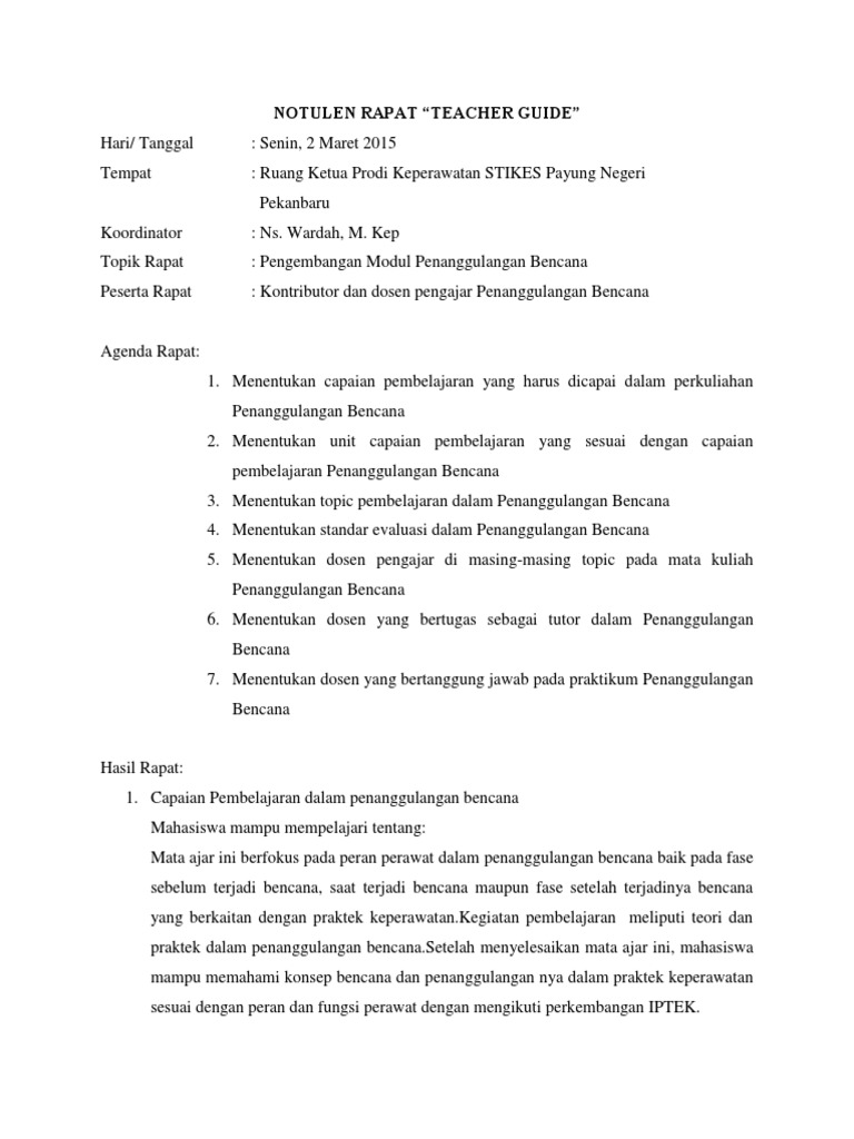 NOTULEN RAPAT Penanggulangan Bencana | PDF