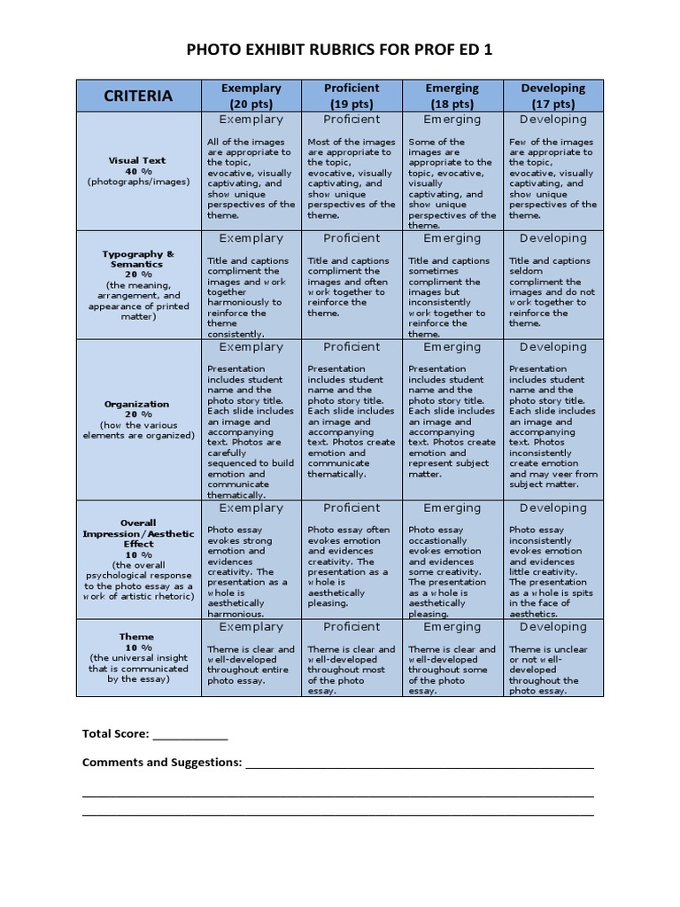 Rubrics For Photo Exhibit | PDF | Essays | Psychology