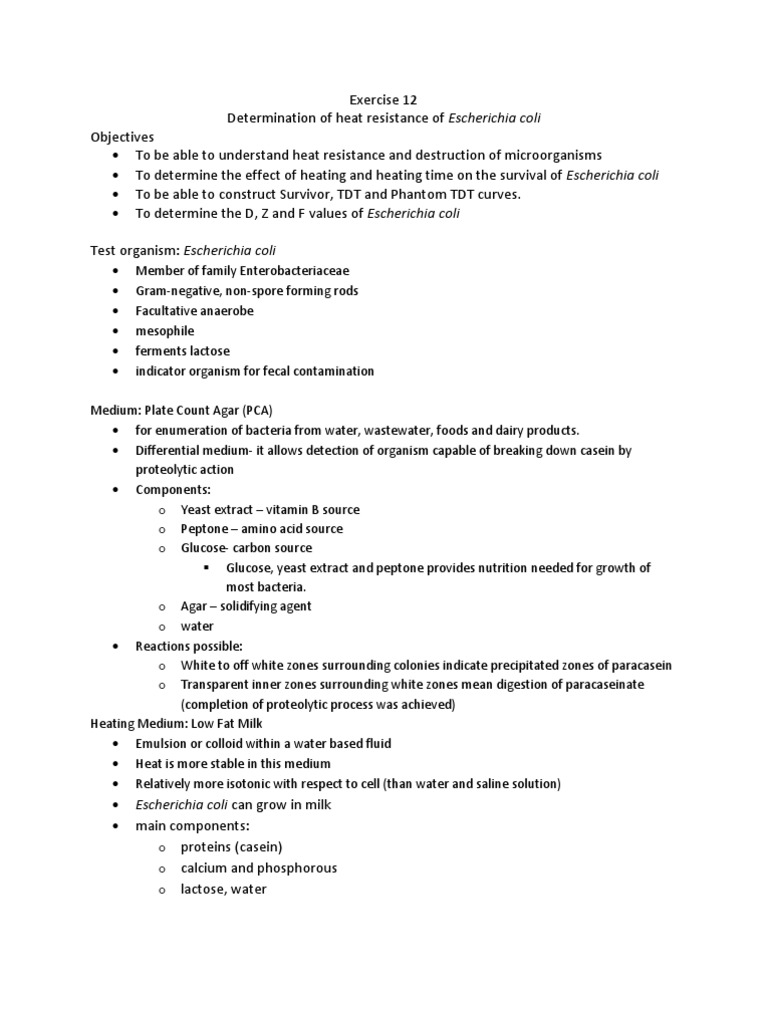 Heat Resistance of E. coli in Milk | PDF | Growth Medium | Microbiology