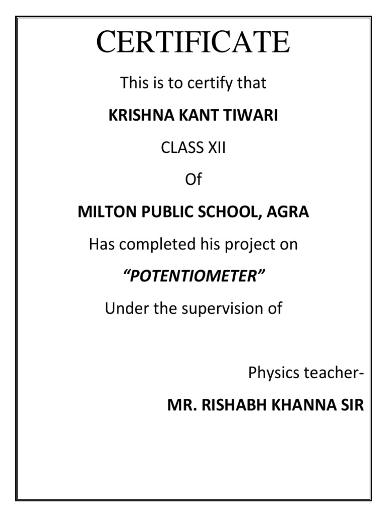 Class XII Potentiometer Project | PDF