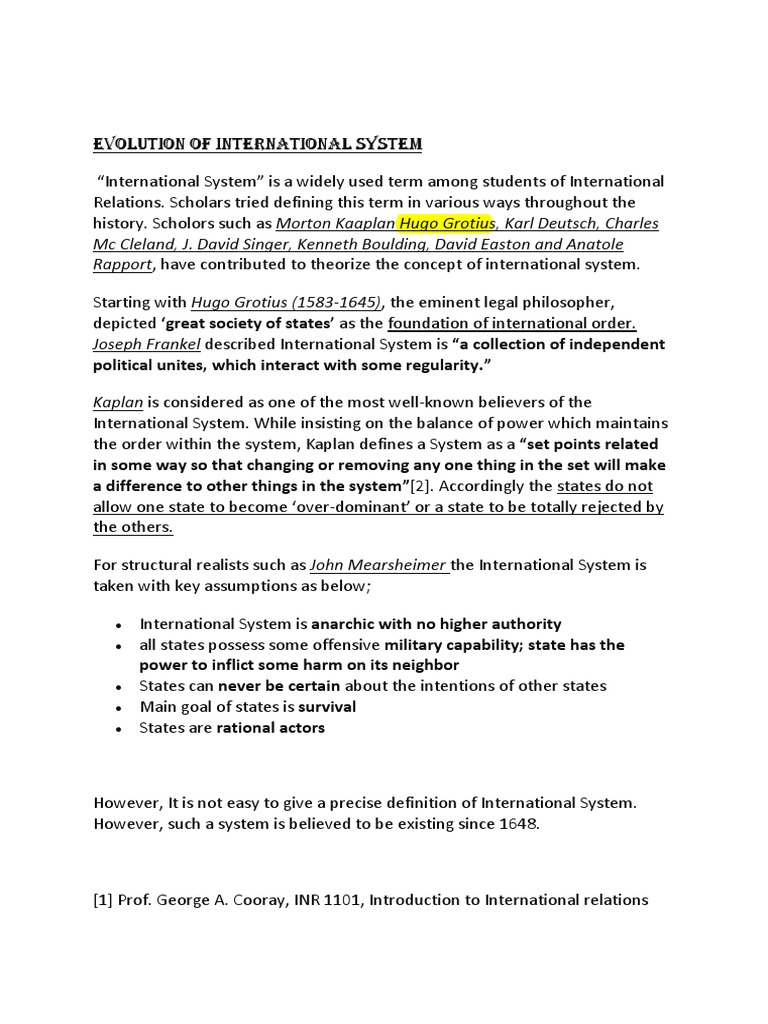 Evolution of International System PDF | PDF | Polarity (International ...