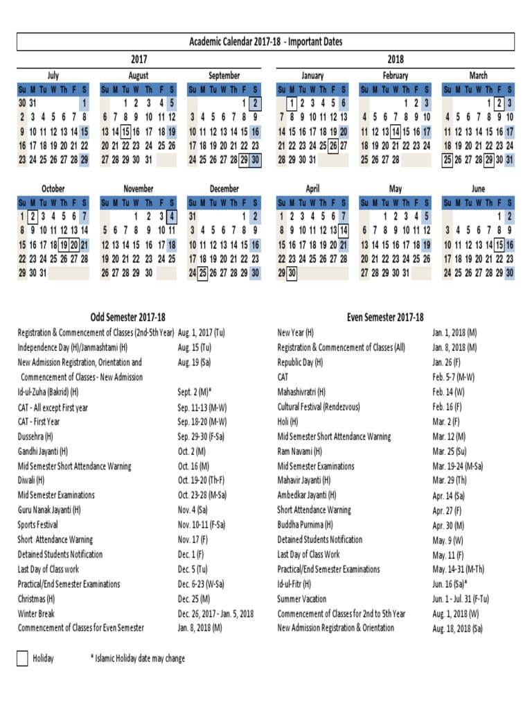 Academic Calendar 2017 18 | PDF | Religion And Belief