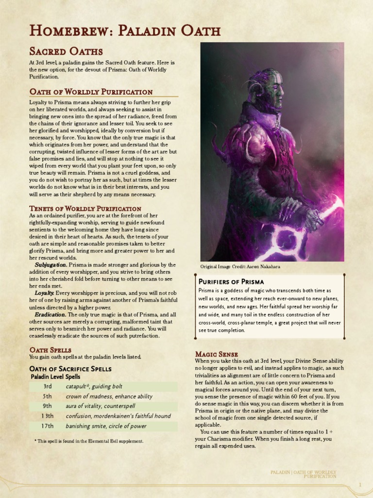 Homebrew: Paladin Oath: Sacred Oaths | PDF