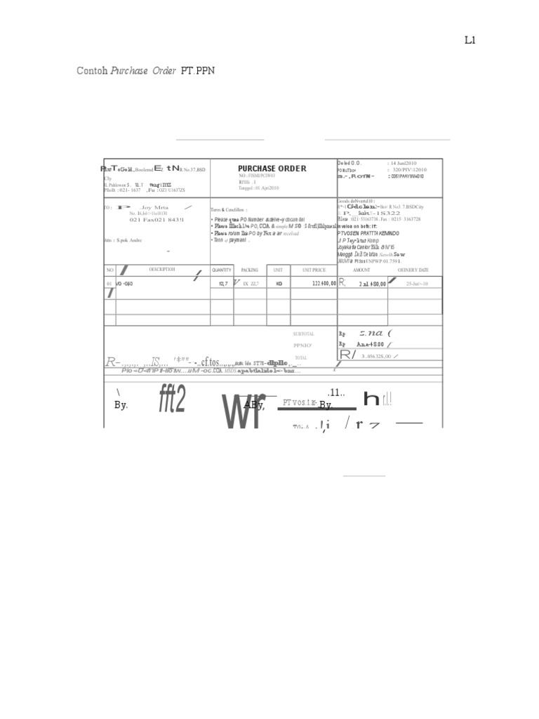 Document Title: Purchase Order and Delivery Documents of PT.PPN | PDF