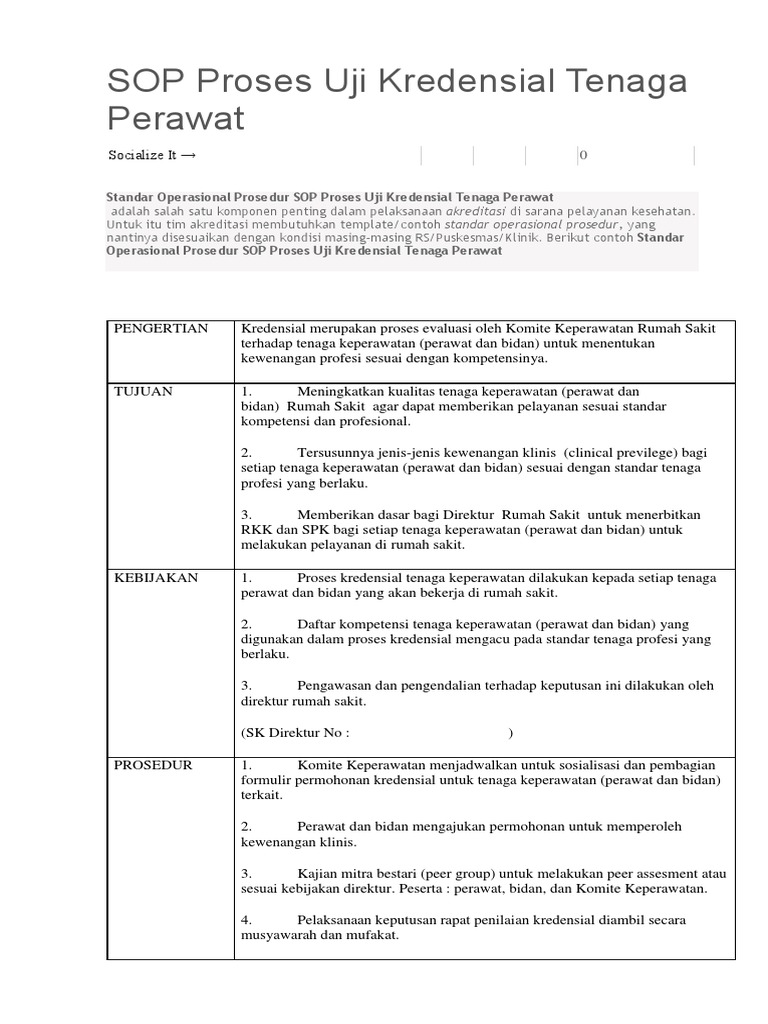 SOP Proses Uji Kredensial Tenaga Perawat | PDF