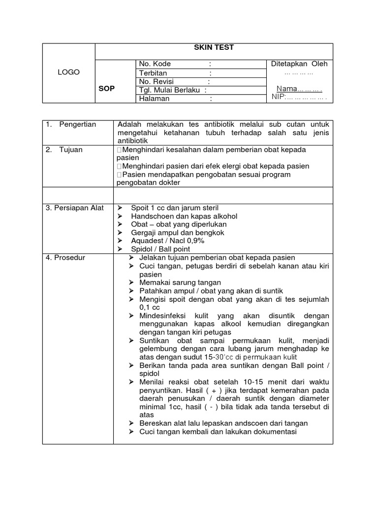 Sop Skin Test | PDF