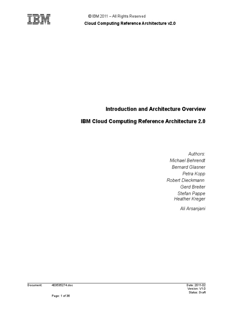 Introduction and Architecture Overview IBM Cloud Computing Reference ...