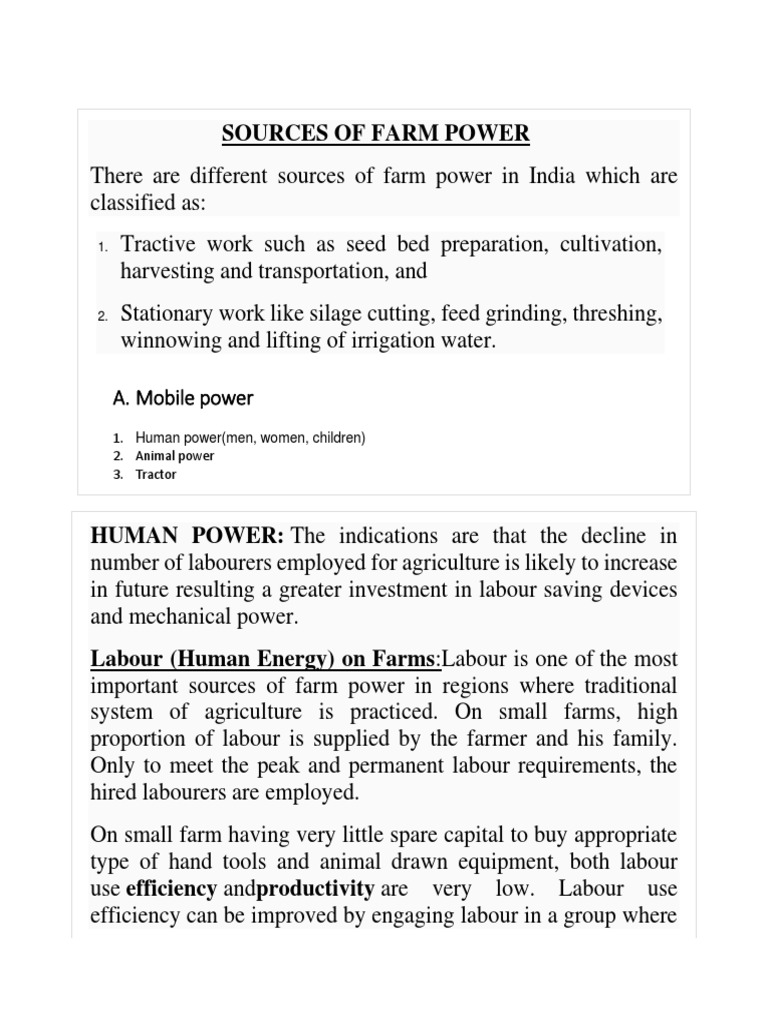 Sources of Farm Power | PDF | Mechanization | Agricultural Machinery