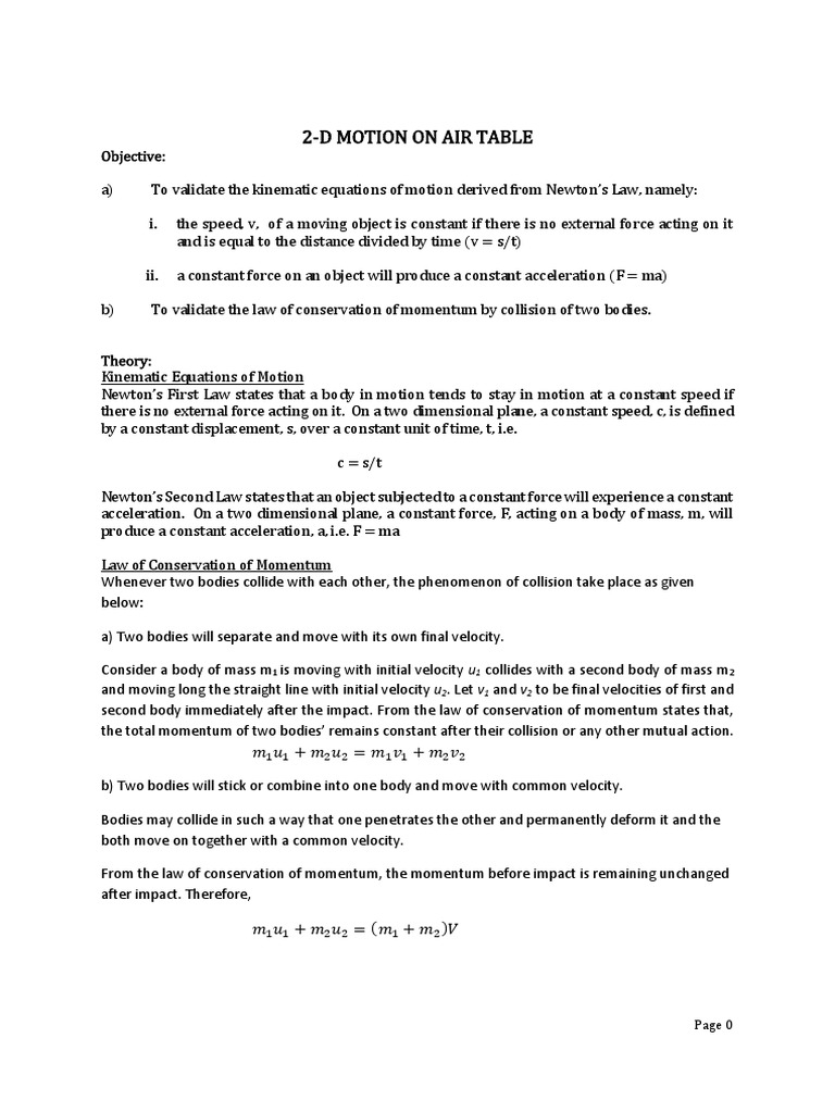 2D Motion Table For Students | Download Free PDF | Newton's Laws Of ...