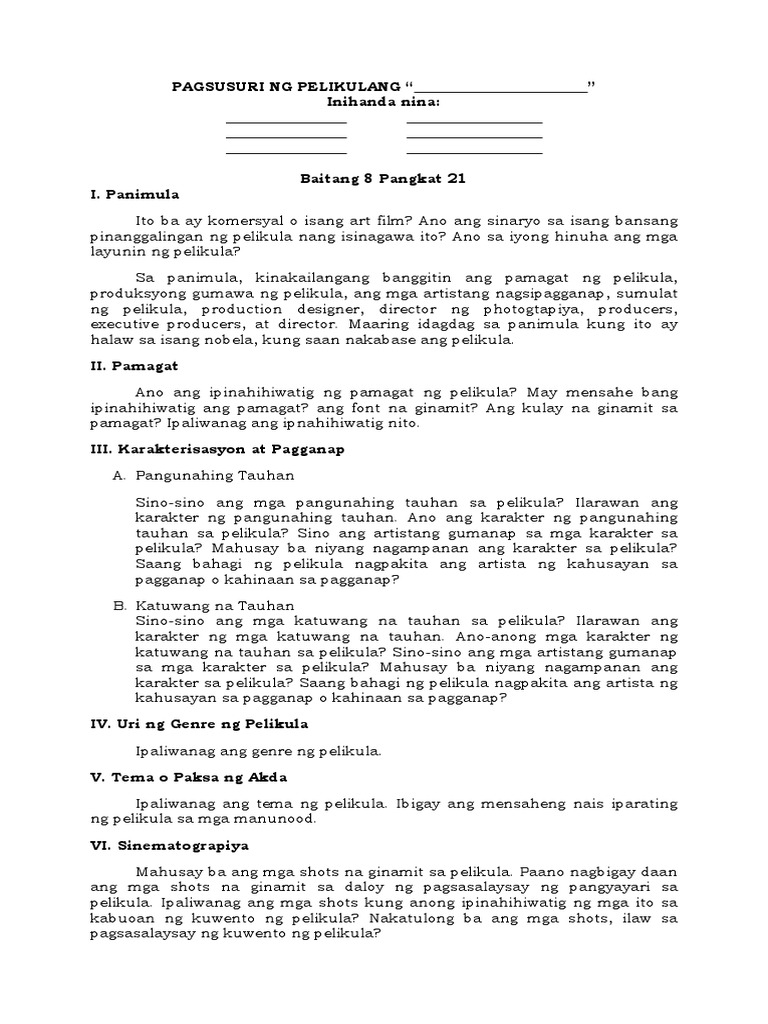 Format NG Suring Pelikula | PDF