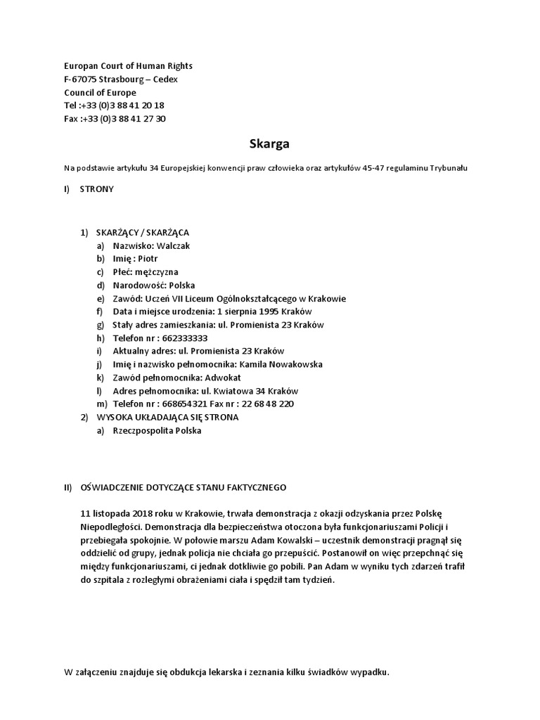 Skarga Do ETPC | PDF