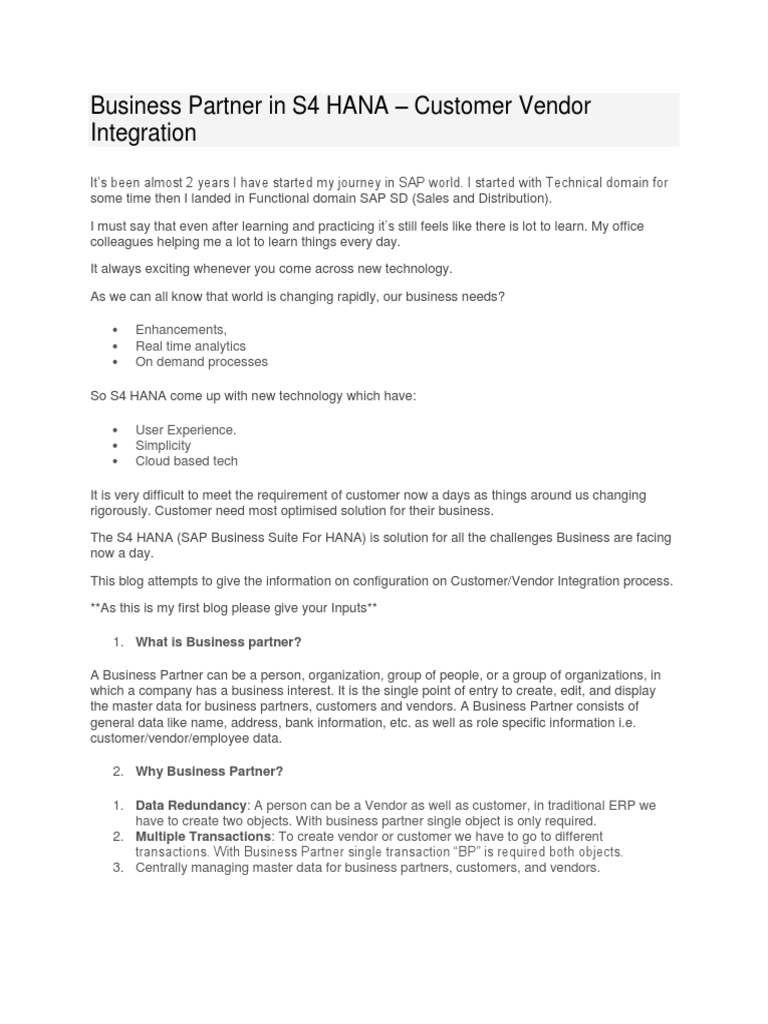 Business Partner in S4 HANA | PDF | Sap Se | Expense