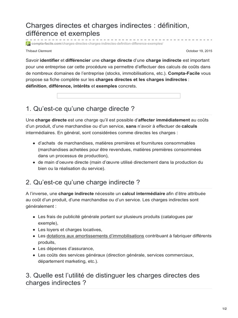 Charges Directes Et Charges Indirectes Définition Différence Et ...