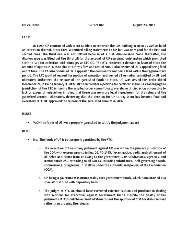 UP Vs Dizon - Consti Case Digest | PDF | Judgment (Law) | Lawsuit