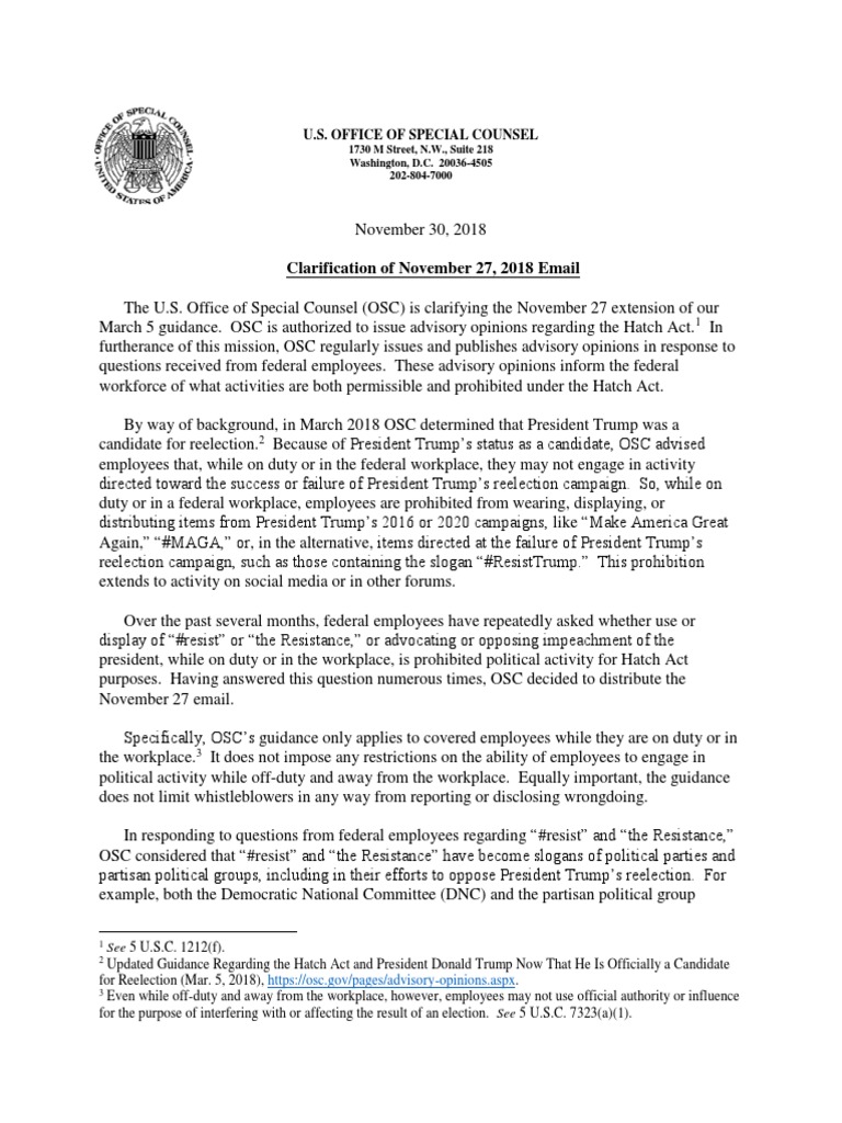 2018-11-30 OSC Revised Hatch Act Guidance | PDF | Public Sphere ...