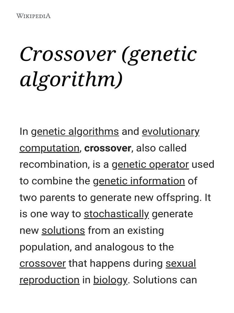 Crossover Genetic Algorithm Wikipedia Pdf Pdf Evolutionary Biology Biotechnology