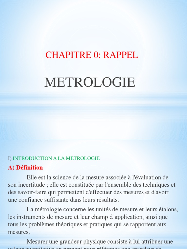 Chapitre 0 | Télécharger gratuitement PDF | Erreur de mesure | Métrologie