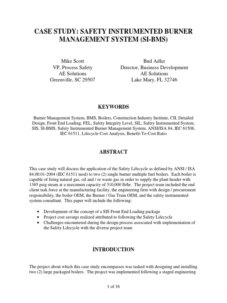 Case Study Safety Instrumented Burner Management System Si Bms | PDF | Engineering | Business