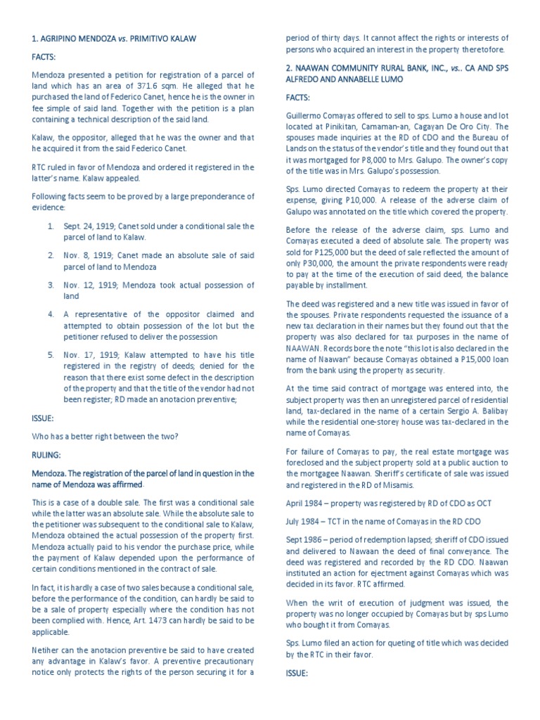 Sales Case Digest 6 | PDF | Mortgage Law | Deed