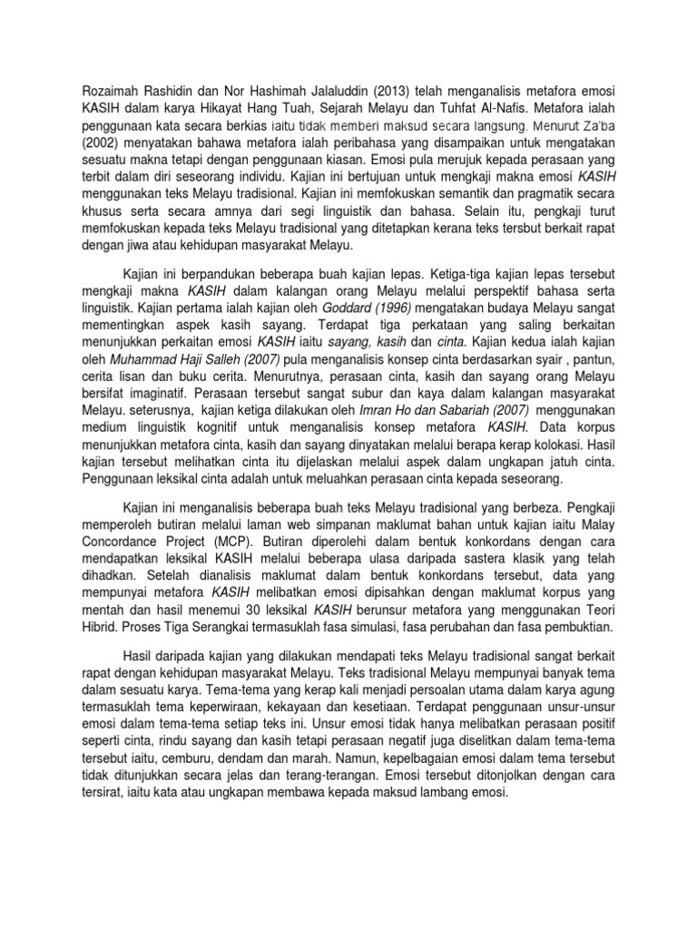 Jurnal Ini Bertajuk Metafora KASIH Dalam Teks Melayu Tradisional | PDF