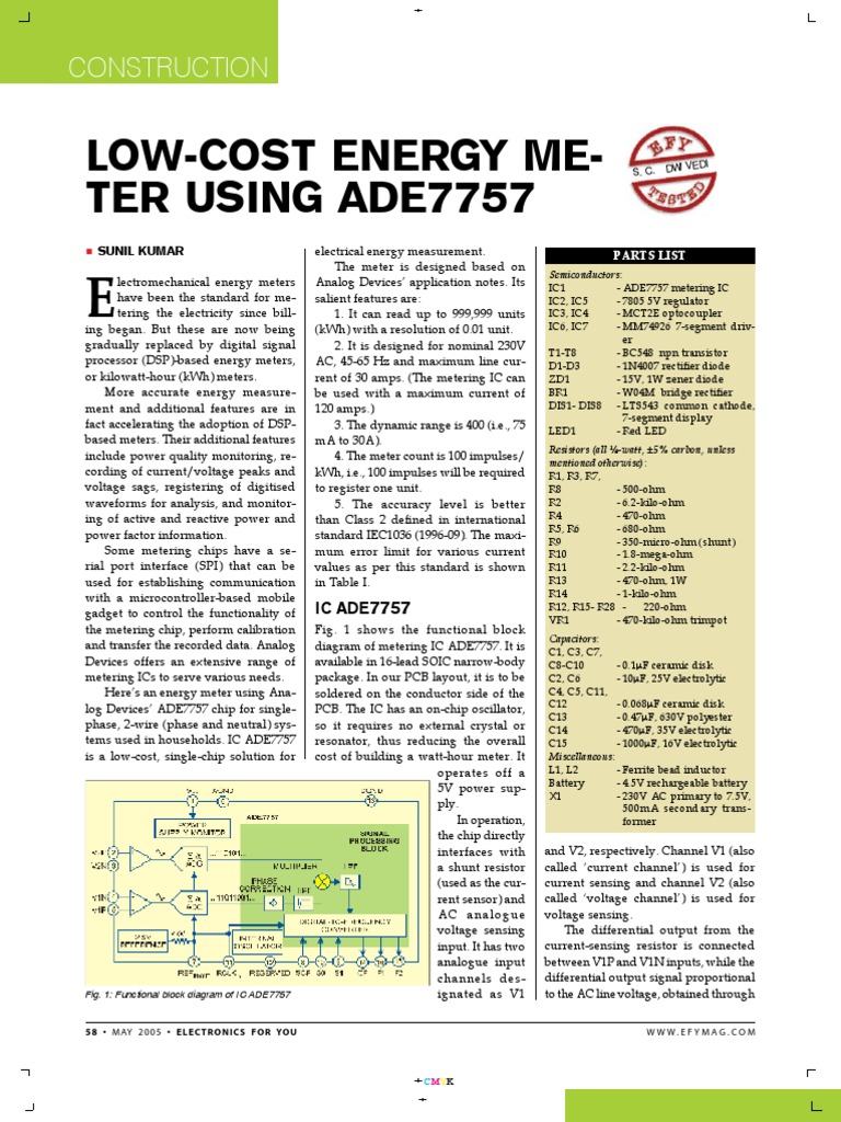 Low Cost Energy Meter | PDF | Analog To Digital Converter | Sampling ...