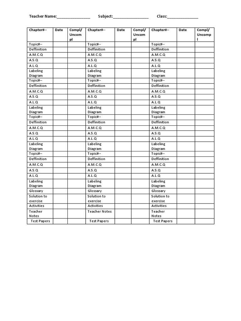 Teacher Name: - Subject: - Class | PDF