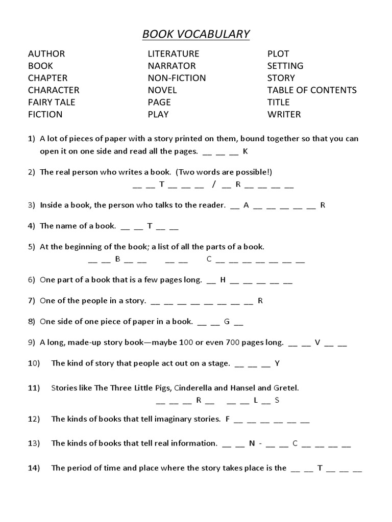 Book Vocabulary and Definitions | PDF | Classics | General Fiction