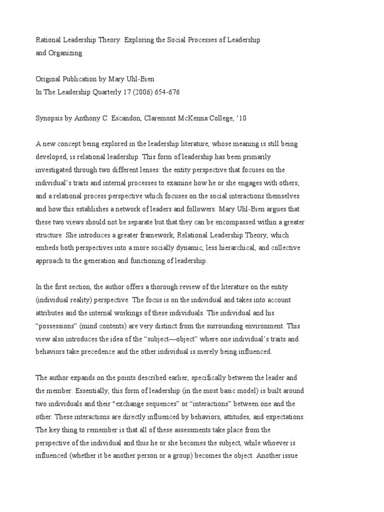Relational Leadership Theory Overview | PDF | Self | Leadership