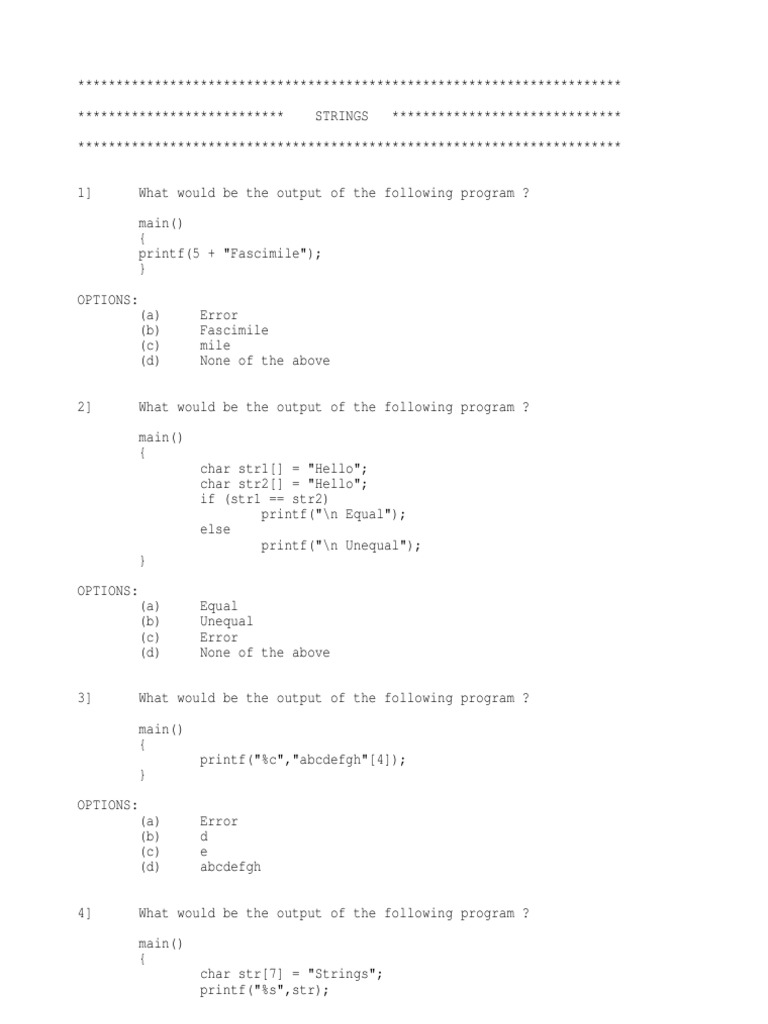 C Programming String Output Questions | PDF | Teaching Methods ...
