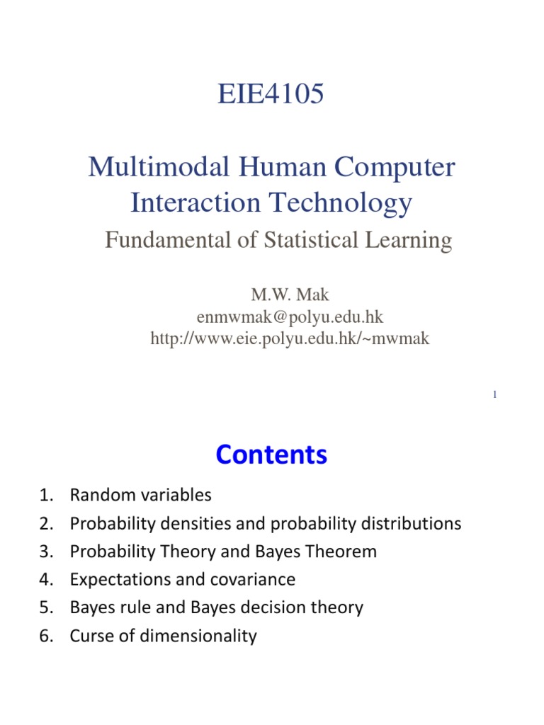 EIE4105 Multimodal Human Computer Interaction Technology: Fundamental ...
