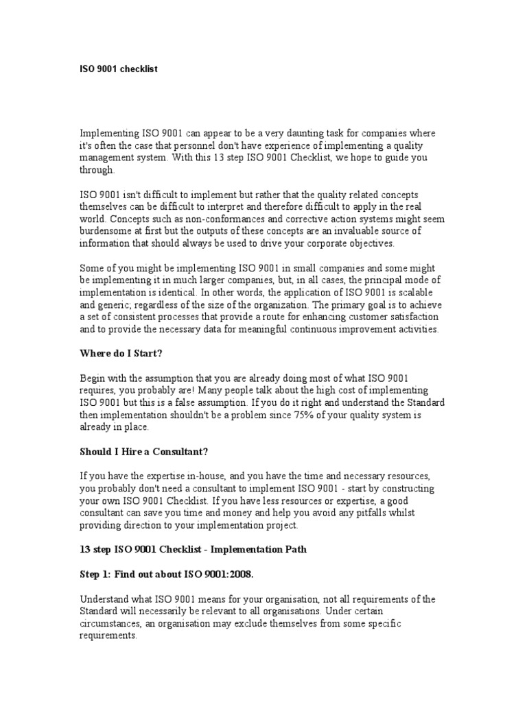 ISO 9001 Checklist | PDF | Iso 9000 | Internal Audit