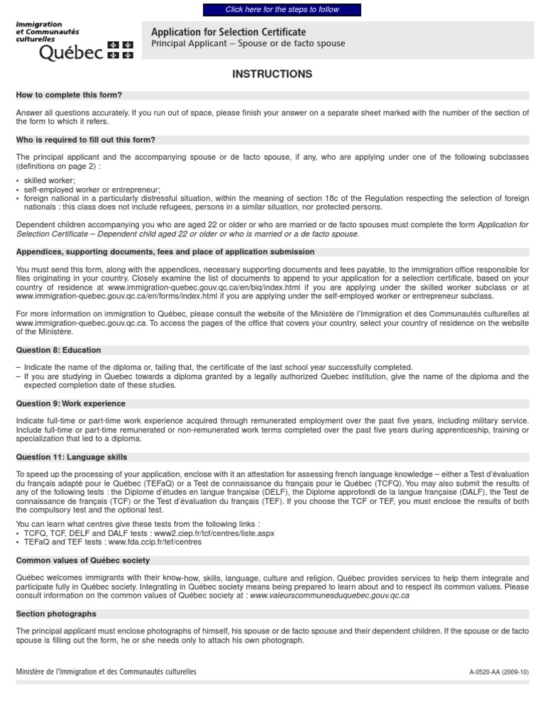 Application Selection Certificate Quebec | PDF | Quebec | Parent