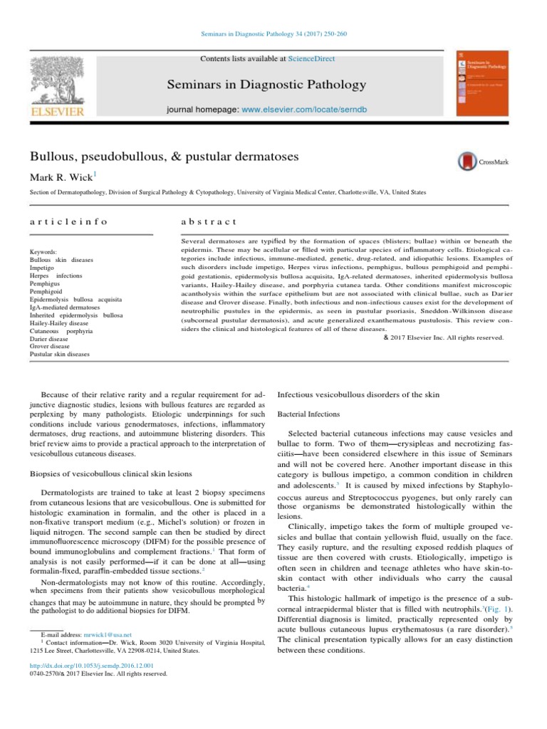 A Comprehensive Review of Vesicobullous, Pseudobullous, and Pustular ...