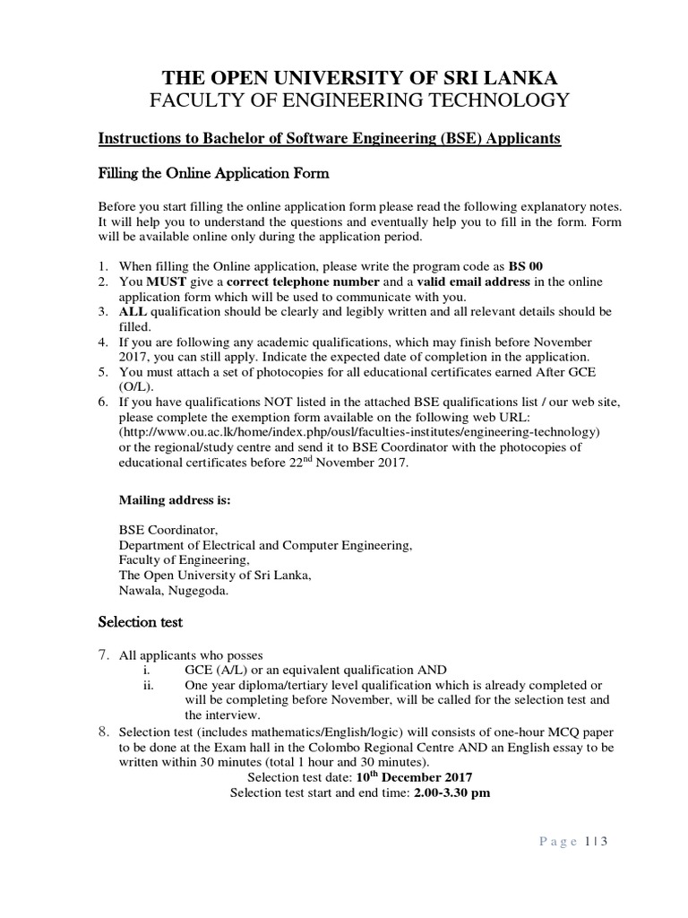 BSE Application Guide | PDF | Diploma | Bachelor Of Science
