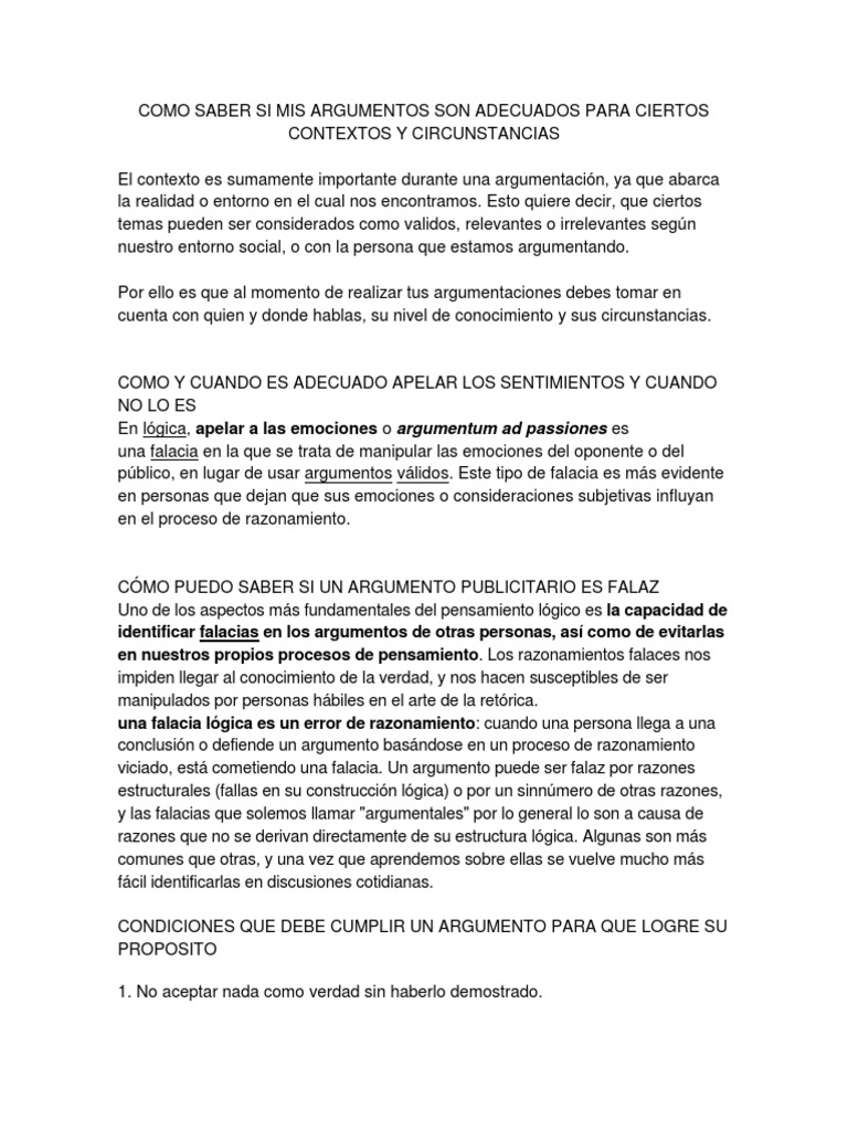 Como Saber Si Mis Argumentos Son Adecuados | PDF | Falacia | Verdad