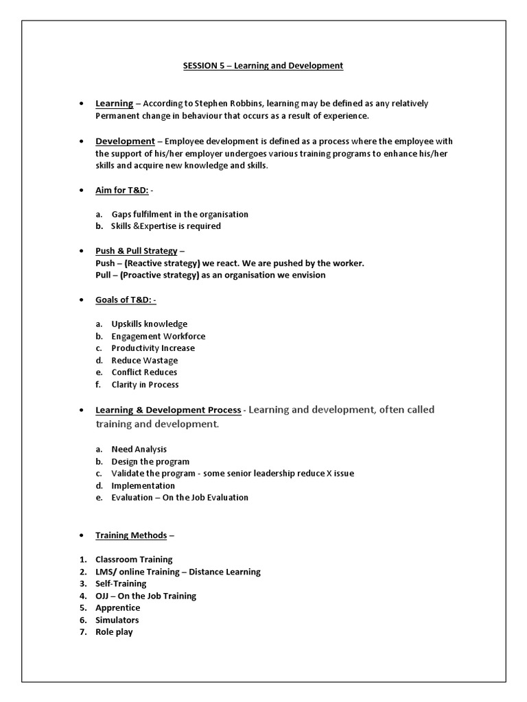 SESSION 5 Learning and Development | PDF | Mentorship | Educational ...