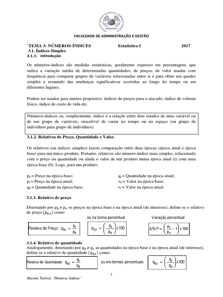 Aula 11 e 12 NÚMEROS INDICES SIMPLES e Agregados PDF | PDF | Média | Tempo