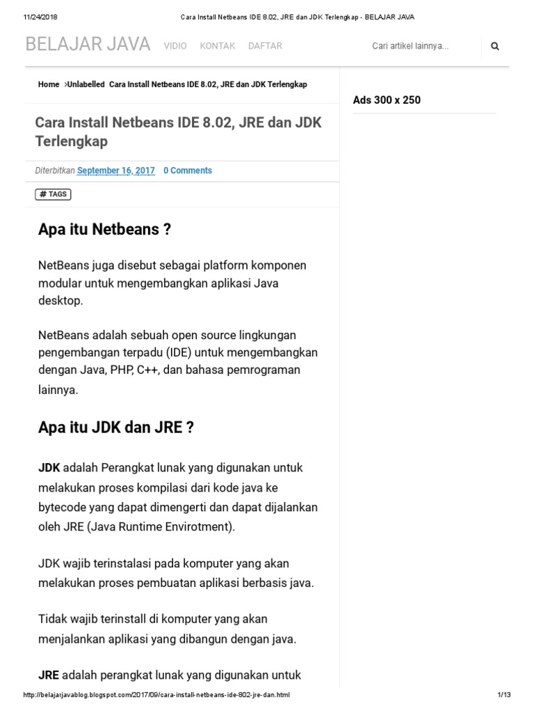 Cara Install Netbeans IDE 8.02, JRE Dan JDK Terlengkap - BELAJAR JAVA | PDF