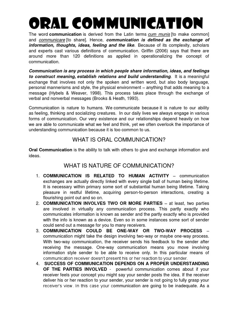 Oral Communication | PDF | Communication | Information