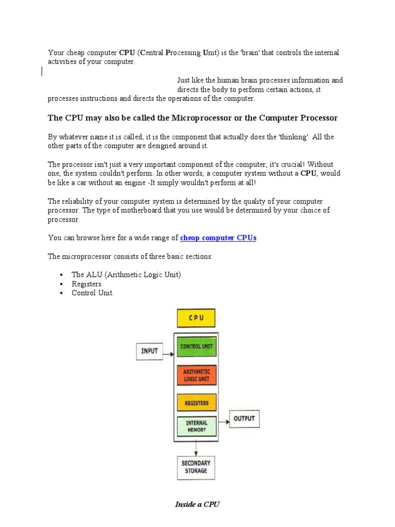 The CPU May Also Be Called The Microprocessor or The Computer Processor ...